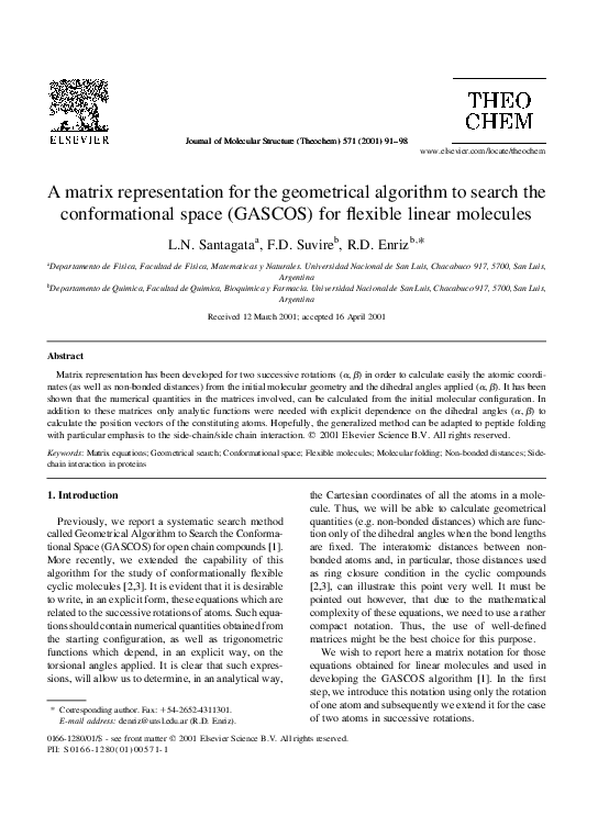 Pdf A Matrix Representation For The Geometrical Algorithm To Search The Conformational Space