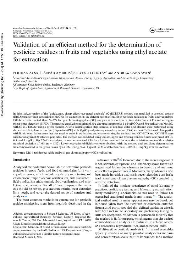 (PDF) Validation of an efficient method for the determination of pesticide residues in fruits ...