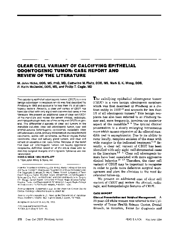 (PDF) Clear cell variant of calcifying epithelial odontogenic tumor ...
