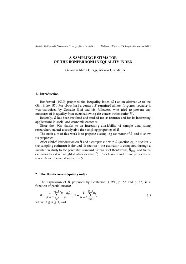 (PDF) A Sampling Estimator of the Bonferroni Inequality Index | Alessio ...