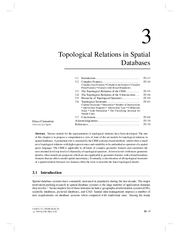 (PDF) Topological Relations in Spatial Databases