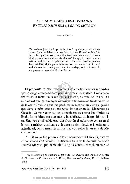 (PDF) EL BINOMIO MÉRITOS-CONFIANZA EN EL PRO MURENA (15-53) DE CICERÓN