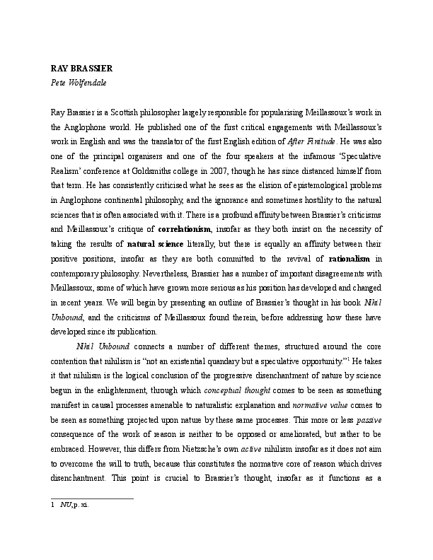 (PDF) Ray Brassier (Dictionary Entry)