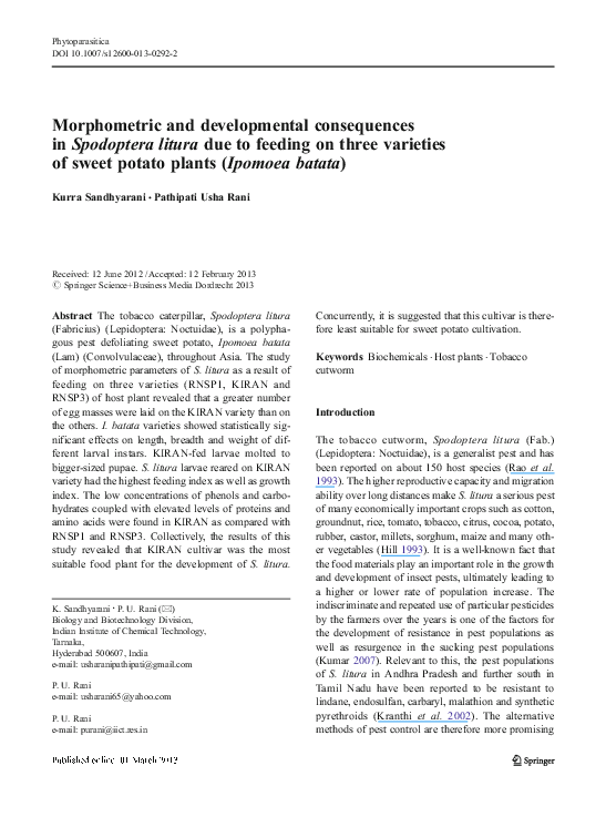 (PDF) Morphometric and developmental consequences in Spodoptera litura due to feeding on three ...