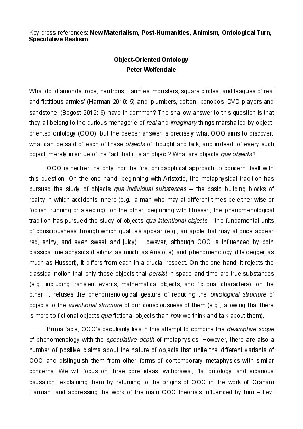 (PDF) Object Oriented Ontology (Dictionary Entry)