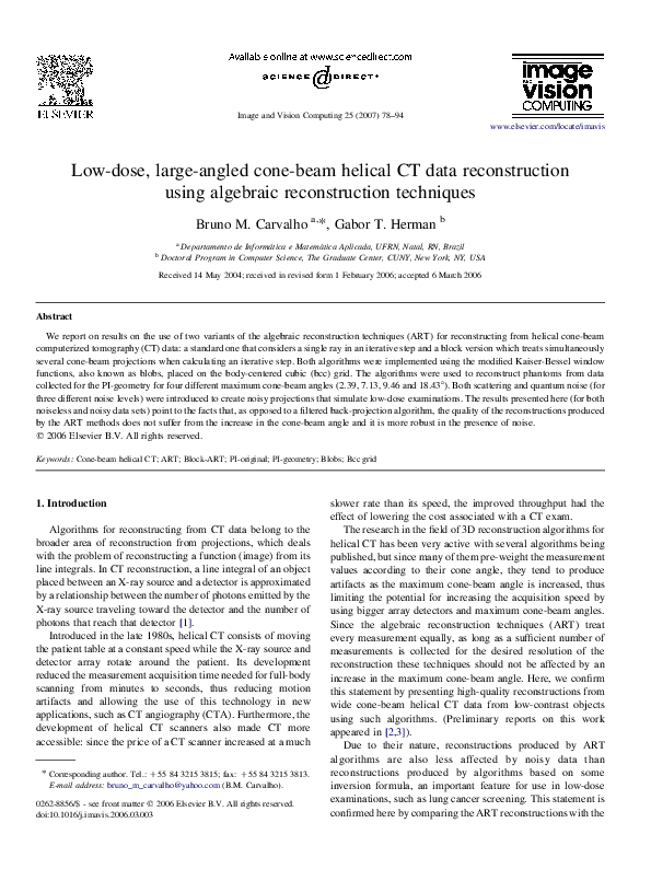 (PDF) Low-dose, large-angled cone-beam helical CT data reconstruction using algebraic ...