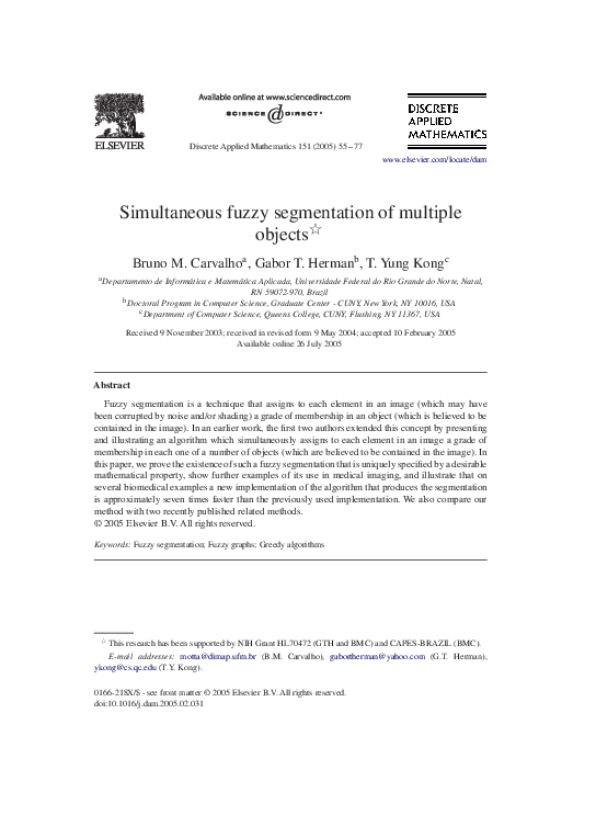 (PDF) Simultaneous Fuzzy Segmentation of Multiple Objects