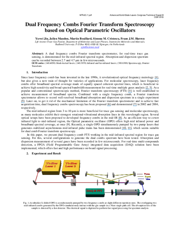 (PDF) Dual Frequency Combs Fourier Transform Spectroscopy Based on Optical Parametric Oscillators
