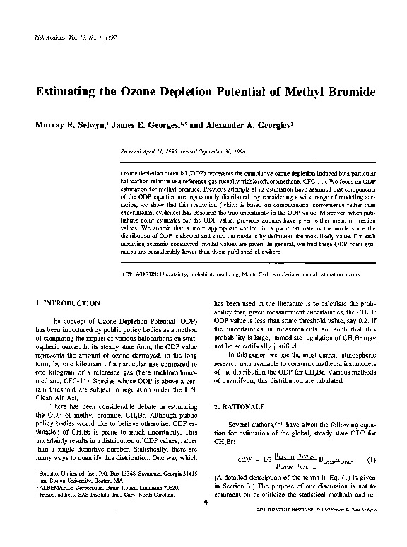 (PDF) Estimating the Ozone Depletion Potential of Methyl Bromide