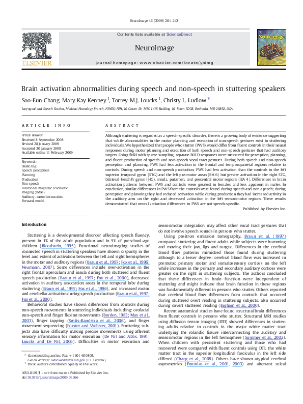 Pdf Brain Activation Abnormalities During Speech And Non Speech In Stuttering Speakers 