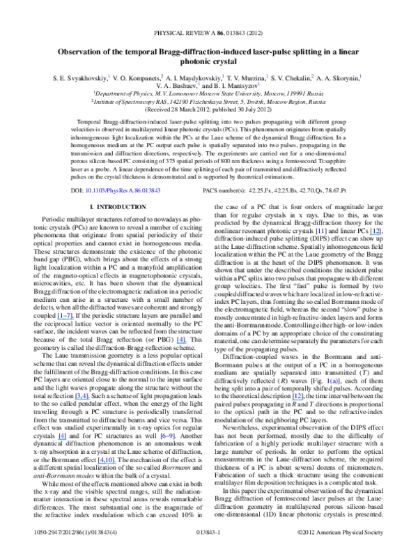 (PDF) Observation of the temporal Bragg-diffraction-induced laser-pulse ...