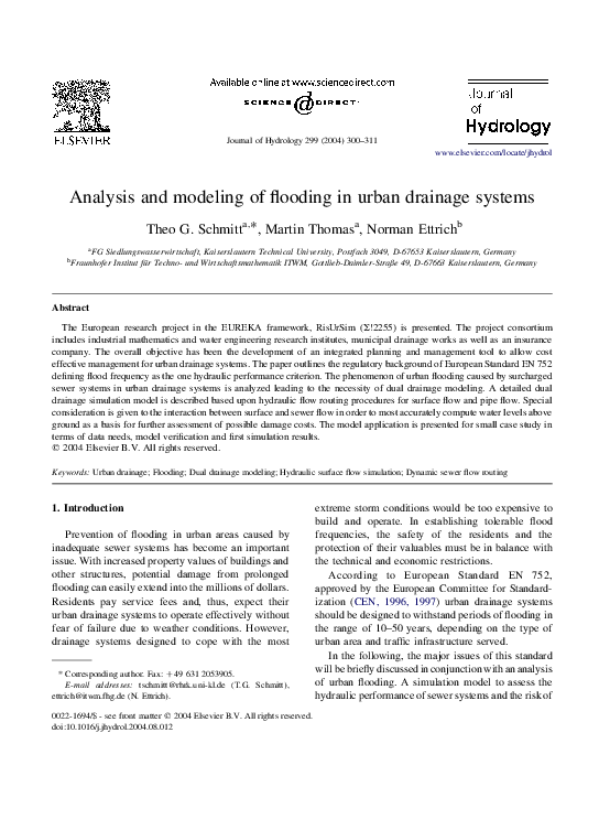 (PDF) Analysis and modeling of flooding in urban drainage systems