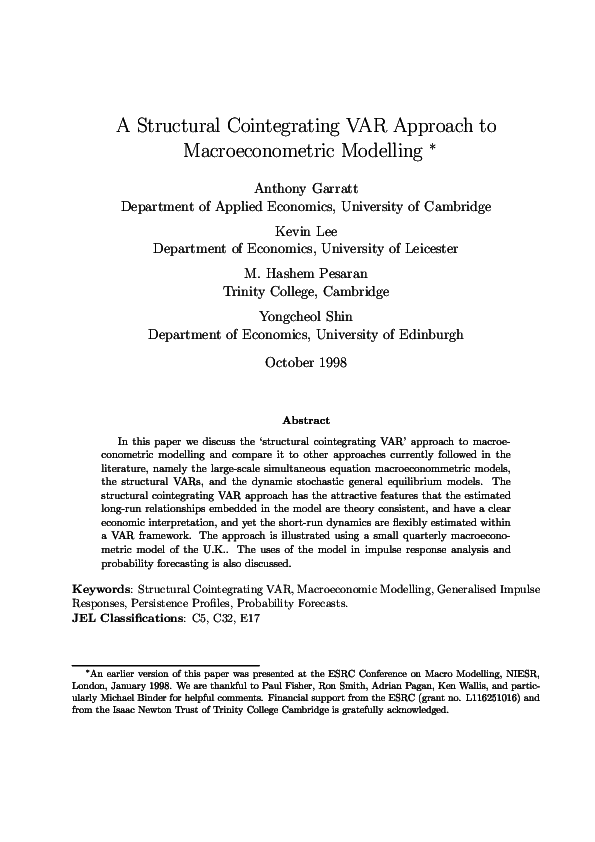 Pdf A Structural Cointegrating Var Approach To Macroeconometric Modelling