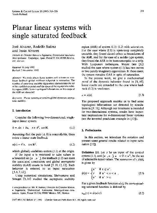 (PDF) Planar linear systems with single saturated feedback