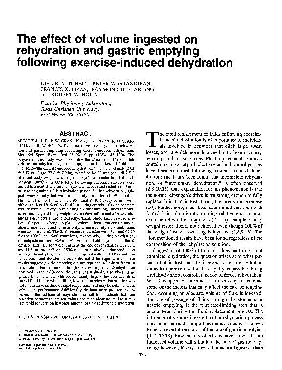 (PDF) The effect of volume ingested on rehydration and gastric emptying ...