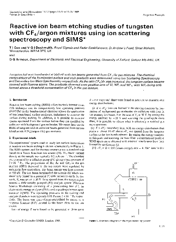 (PDF) Reactive ion beam etching studies of tungsten with CF4/argon ...
