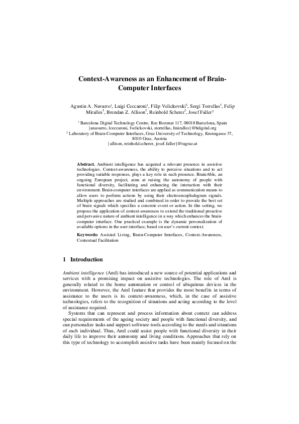 (PDF) Context-Awareness as an Enhancement of Brain-Computer Interfaces