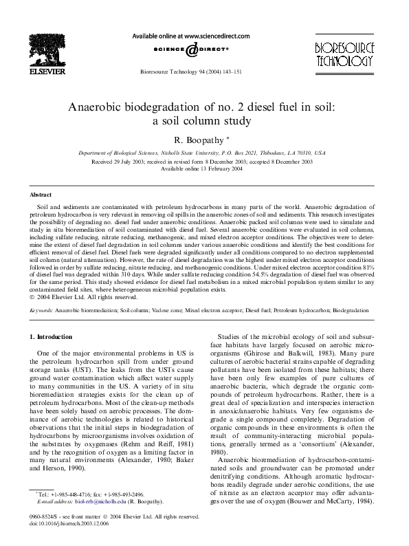 (PDF) Anaerobic biodegradation of no. 2 diesel fuel in soil: a soil ...