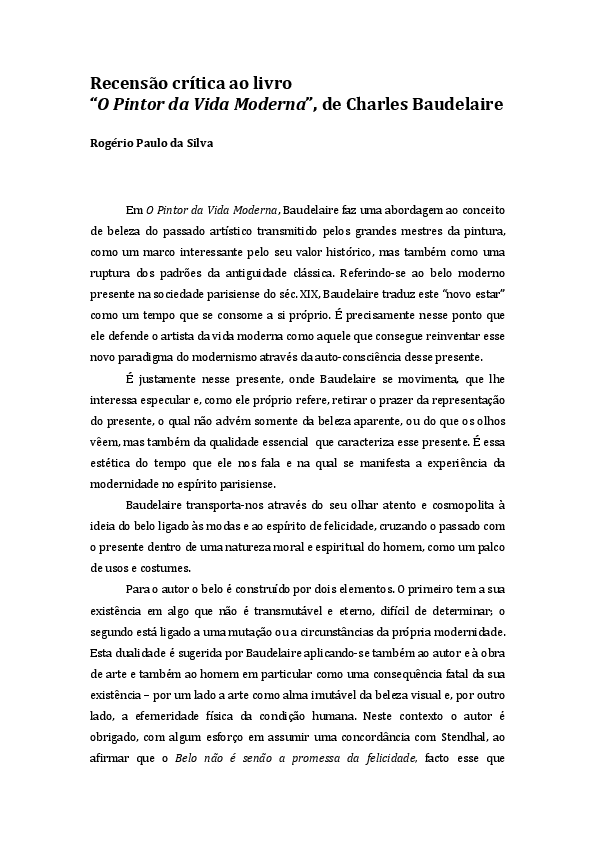 (PDF) Recensão crítica ao livro "O Pintor da Vida Moderna" de Charles ...