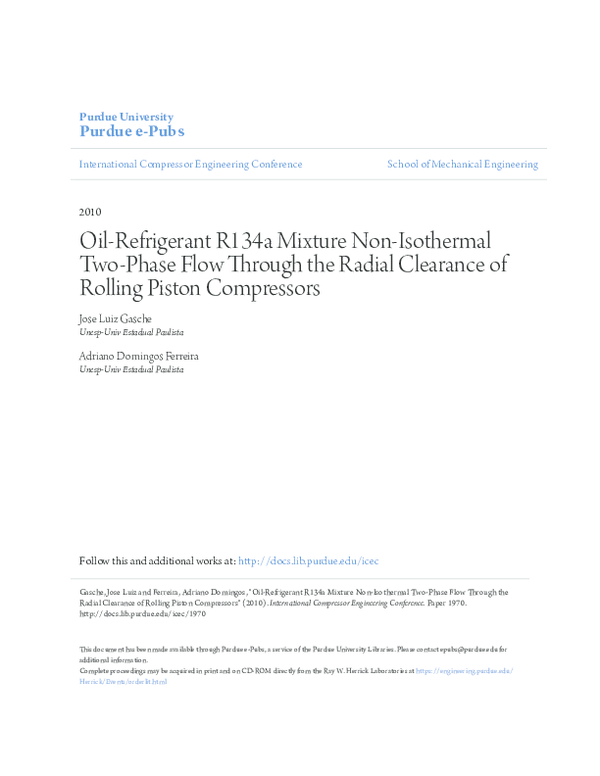 (PDF) Oil-Refrigerant R134a Mixture Non-Isothermal Two-Phase Flow ...