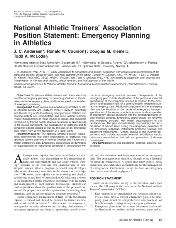 (PDF) National Athletic Trainers' Association Position Statement ...