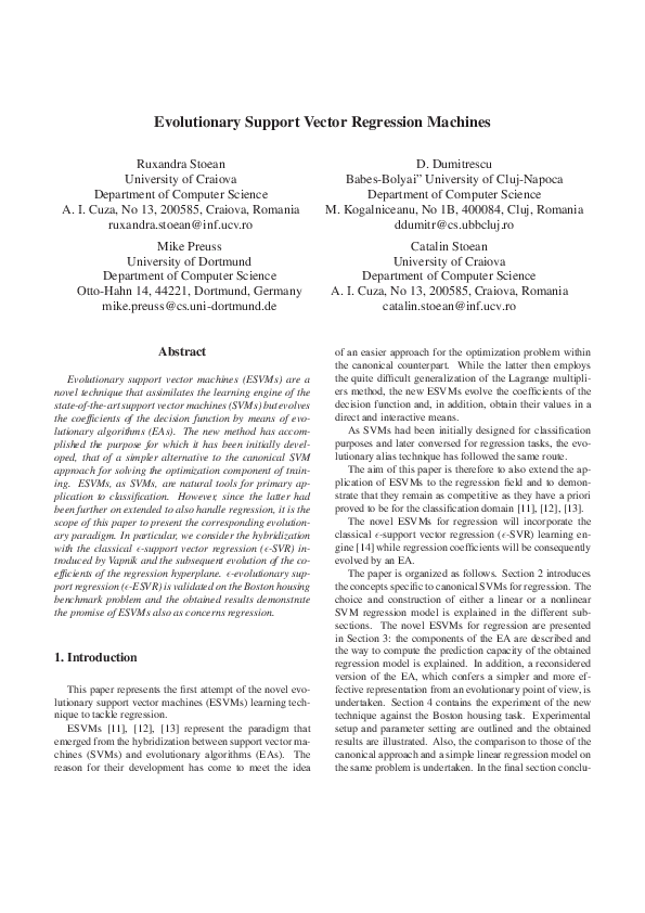 (PDF) Evolutionary Support Vector Regression Machines