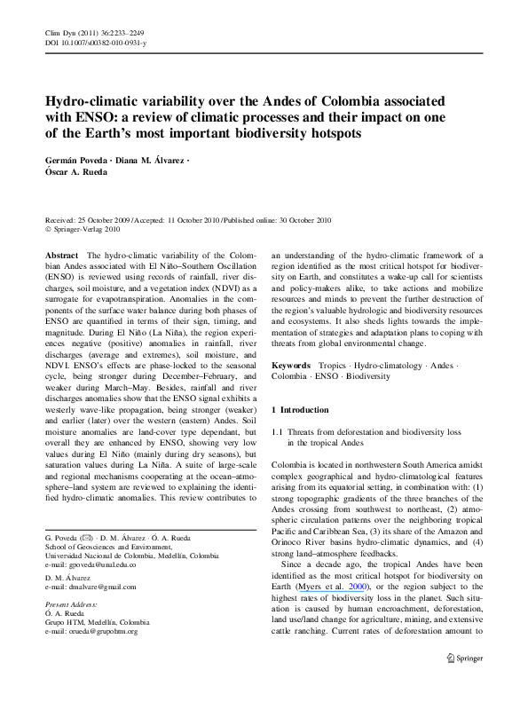 (PDF) Hydro-climatic variability over the Andes of Colombia associated ...