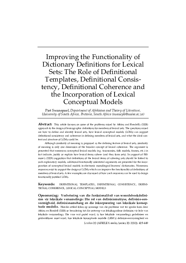 (PDF) Improving the functionality of dictionary definitions for lexical ...