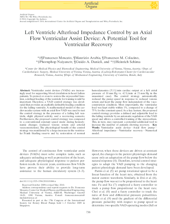 (PDF) Left Ventricle Afterload Impedance Control by an Axial Flow Ventricular Assist Device: A ...