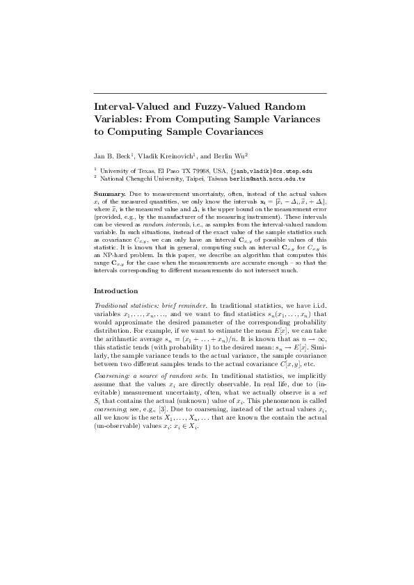 (PDF) Interval-Valued and Fuzzy-Valued Random Variables: From Computing Sample Variances to ...