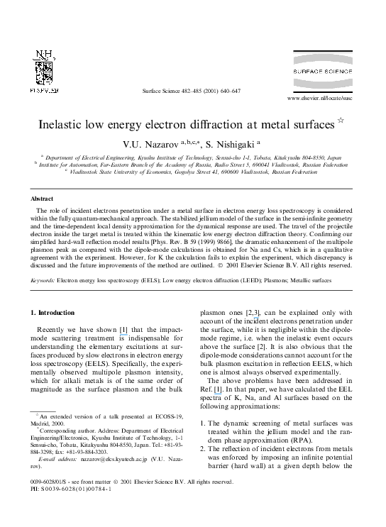 (PDF) Inelastic low energy electron diffraction at metal surfaces