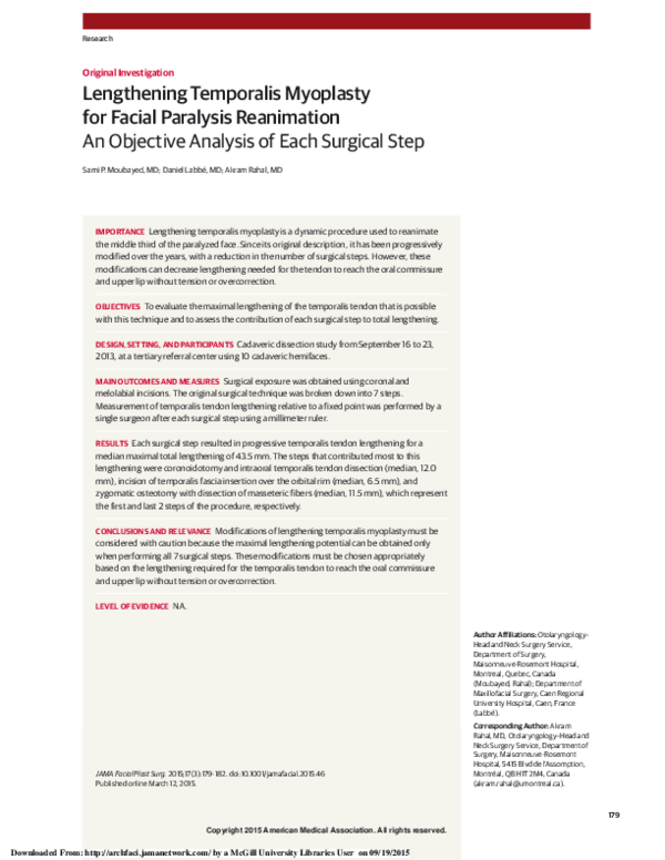 (PDF) Lengthening Temporalis Myoplasty for Facial Paralysis Reanimation ...