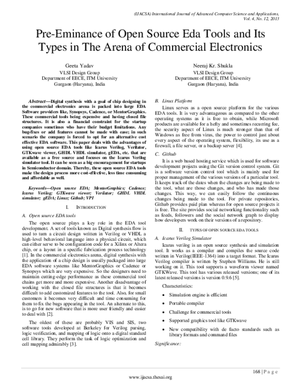 Pdf Pre Eminance Of Open Source Eda Tools And Its Types In The Arena