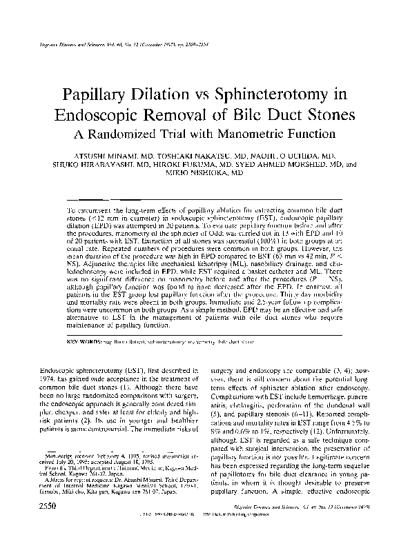 (PDF) Papillary dilation vs sphincterotomy in endoscopic removal of ...