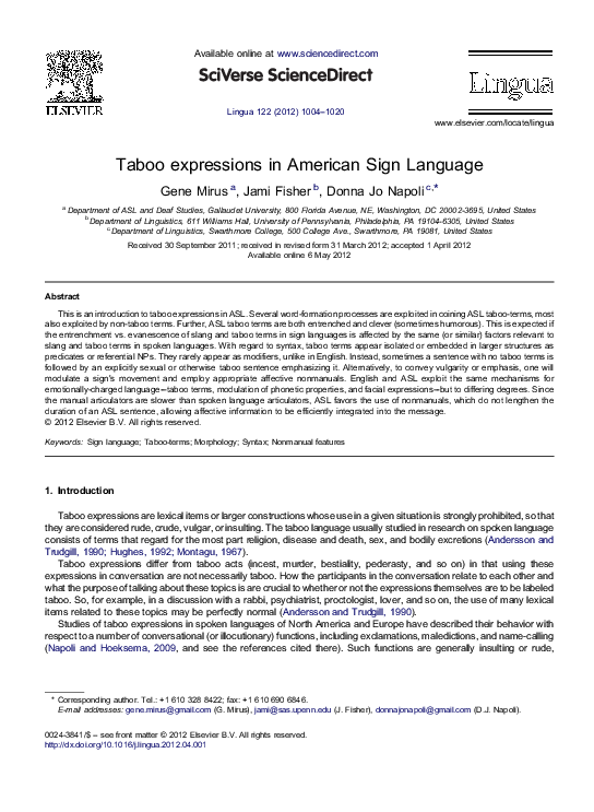 (PDF) Taboo expressions in American Sign Language