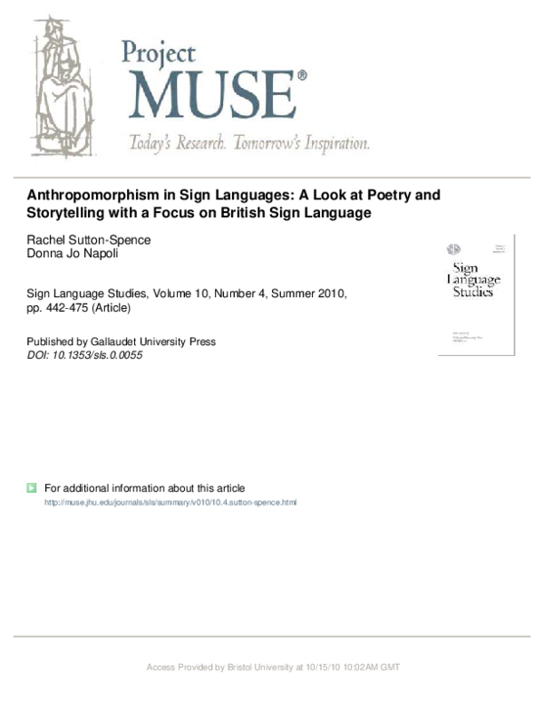 (PDF) Anthropomorphism in Sign Languages: A Look at Poetry and ...