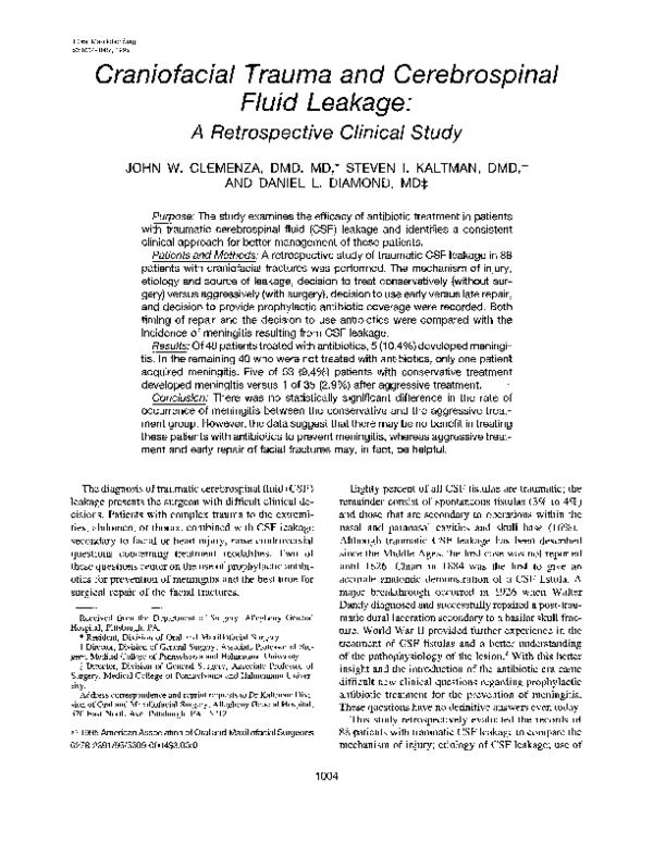 (PDF) Craniofacial trauma and cerebrospinal fluid leakage