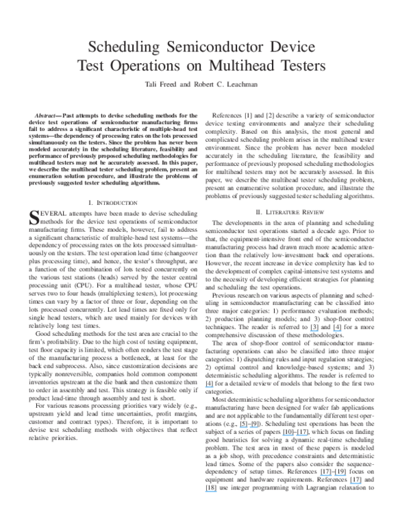 (PDF) Scheduling semiconductor device test operations on multihead testers