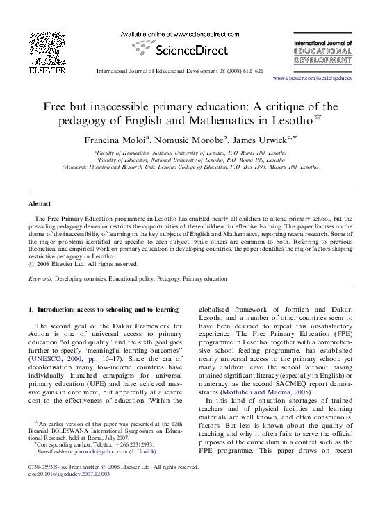(PDF) Free but inaccessible primary education: A critique of the ...