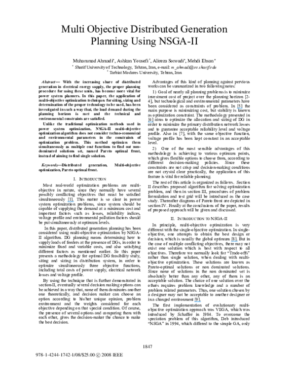 (PDF) Multi objective distributed generation planning using NSGA-II