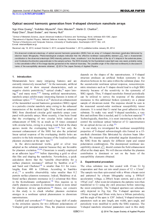 (PDF) Optical second harmonic generation from V-shaped chromium nanohole arrays