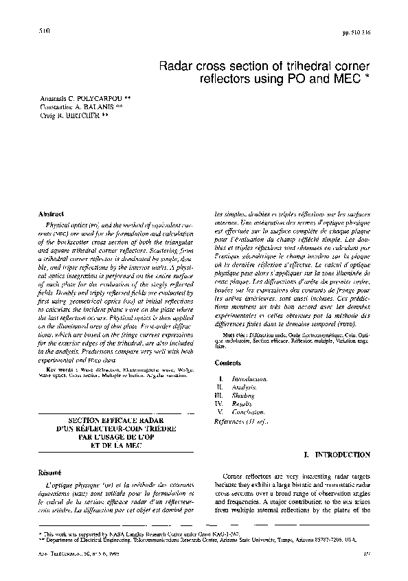 (PDF) Radar Cross Section of Trihedral Corner Reflectors: Theory and ...