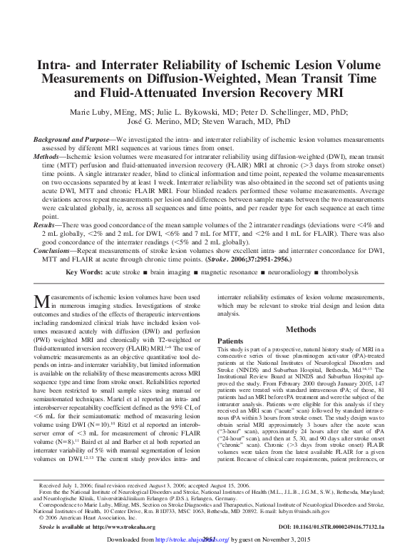 (PDF) Intra- and Interrater Reliability of Ischemic Lesion Volume ...