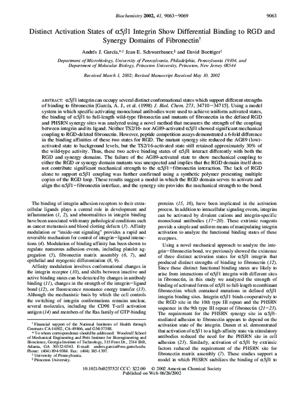 (PDF) Distinct Activation States of α5β1 Integrin Show Differential ...