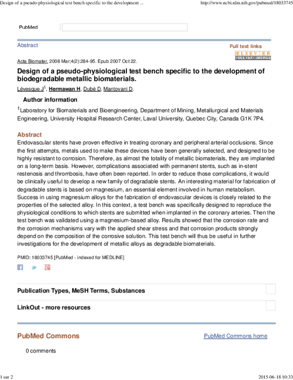 (PDF) Design of a pseudo-physiological test bench specific to the ...