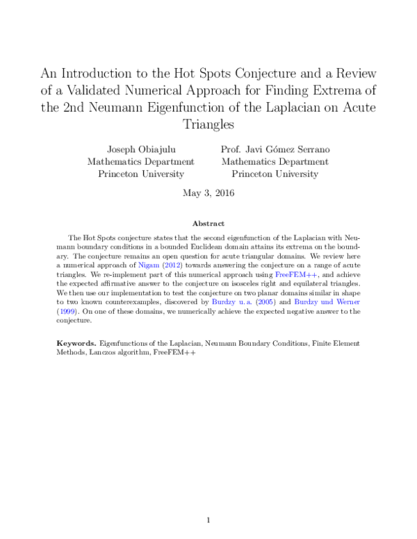 (PDF) An Introduction to the Hot Spots Conjecture and a Review of a Validated Numerical Approach ...