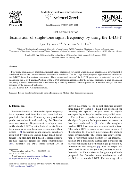 Pdf Estimation Of Single Tone Signal Frequency By Using The L Dft