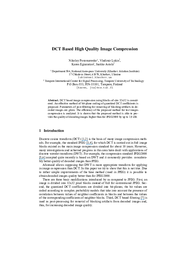 (PDF) DCT Based High Quality Image Compression