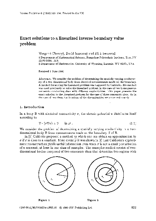 Pdf Exact Solutions To A Linearized Inverse Boundary Value Problem