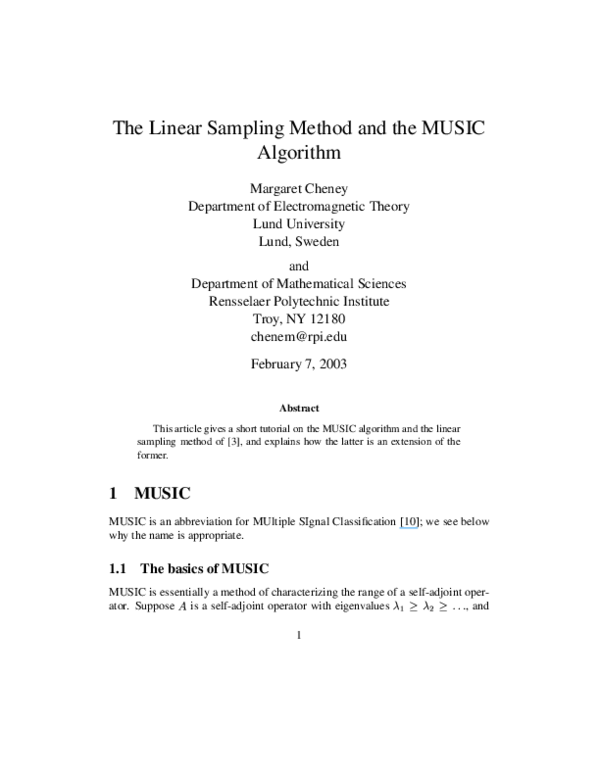 Pdf The Linear Sampling Method And The Music Algorithm